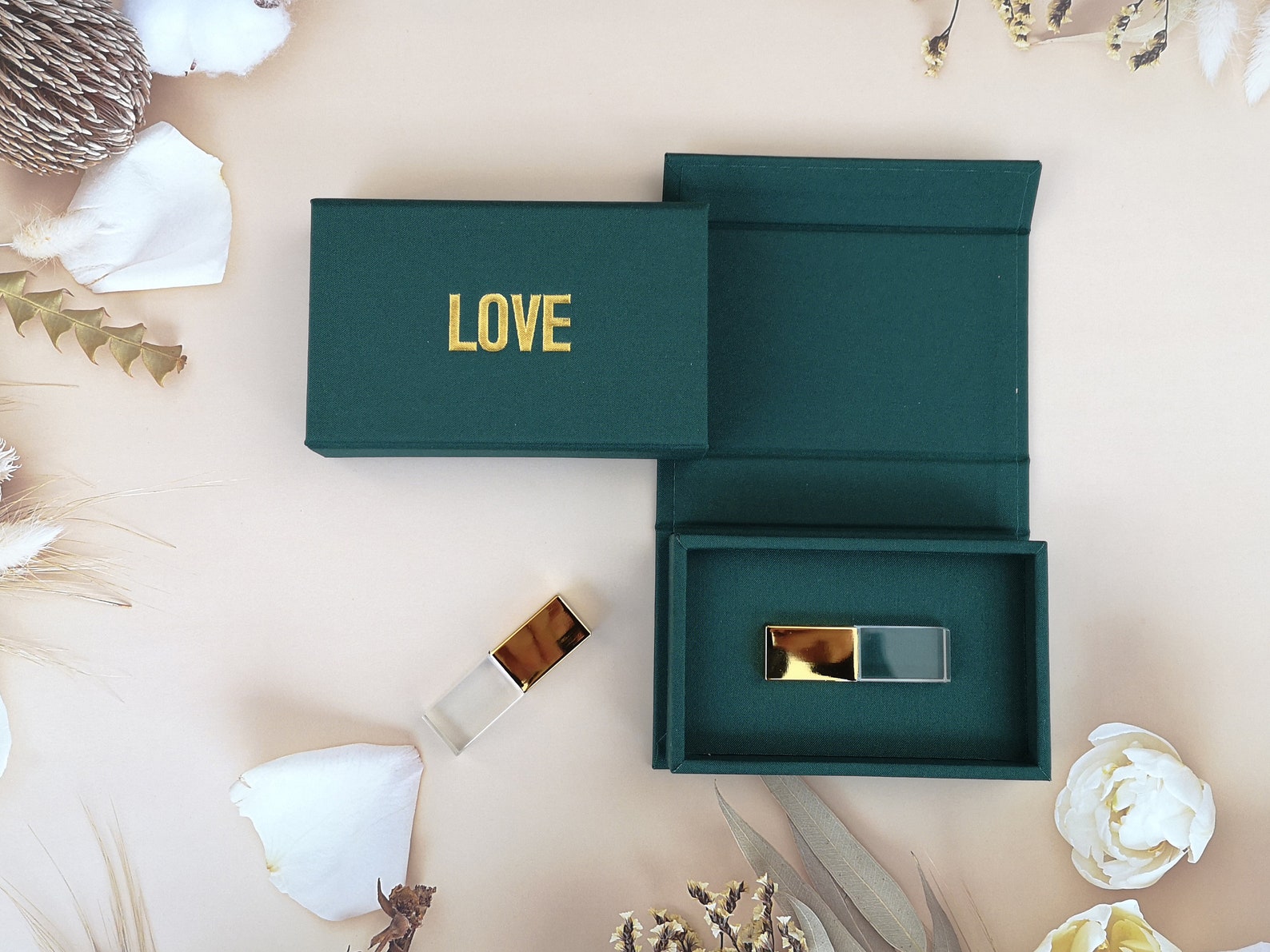 Cream Beige Linen USB Box | Custom Photographer USB Gift Box | Foil Hot ...