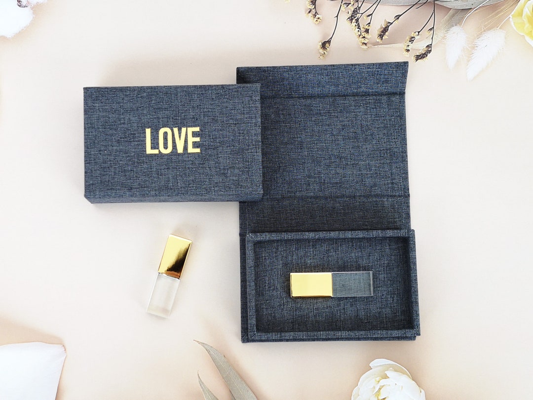 Personalized Gray Linen USB Box|foil Hot Stamping Wedding USB Box for ...