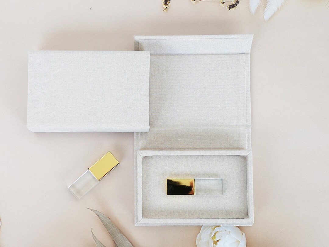 Crystal Glass USB 3.0 USB Flash Drive With Cream Beige Linen USB Box - Etsy