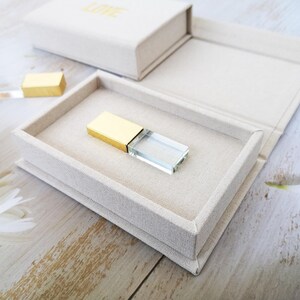 Crystal Glass USB 3.0 USB Flash Drive With Cream Beige Linen USB Box - Etsy