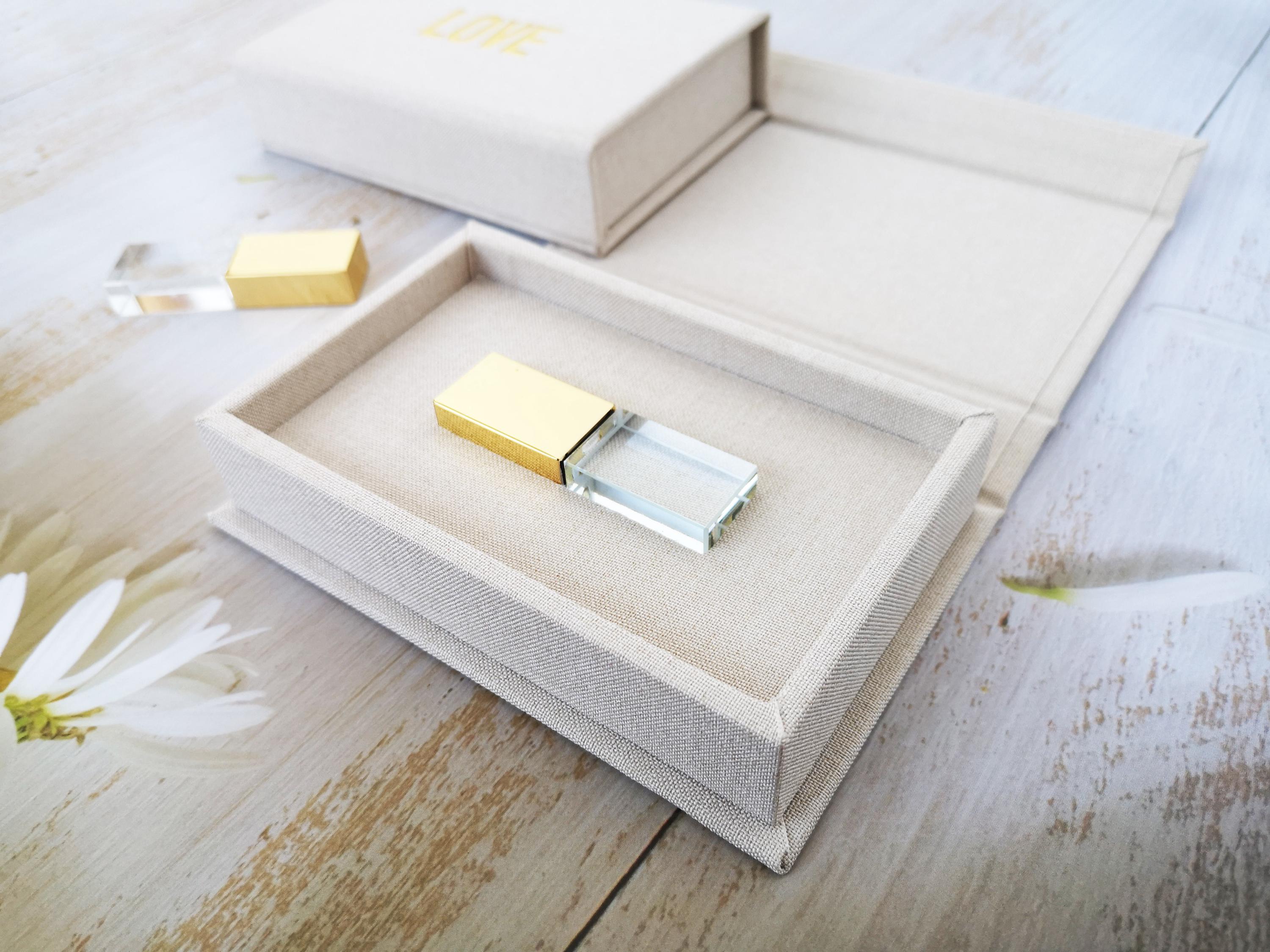 Crystal Glass USB 3.0 USB Flash Drive With Cream Beige Linen USB Box - Etsy