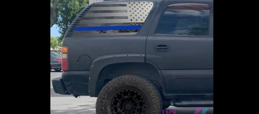 Chevy Blue Line Rear Side Window Matte Black US Flag Decals - Etsy