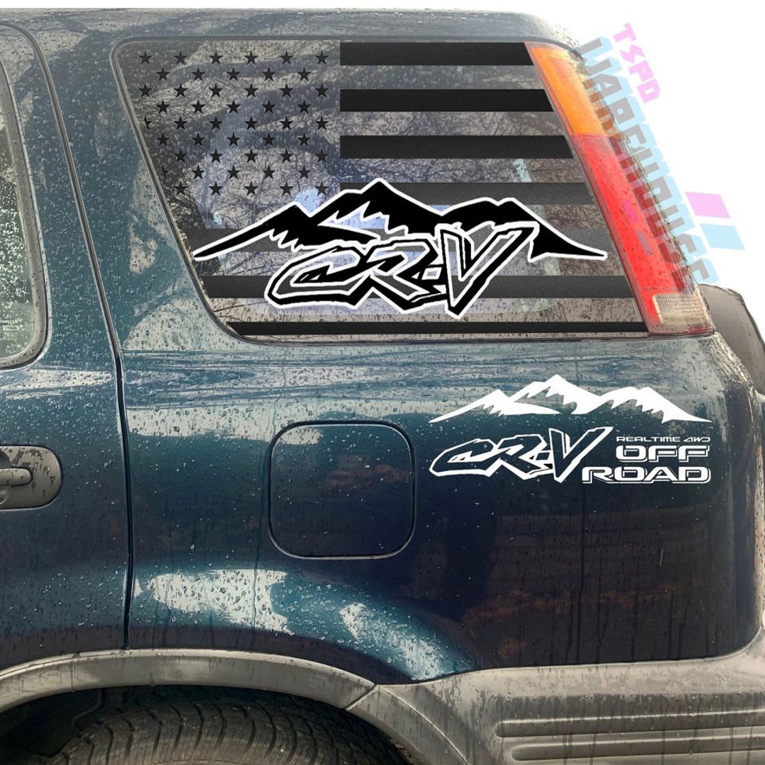 Honda CR-V Rd1 Rear Side Window Matte Black Offroad Logo US Flag Decals ...