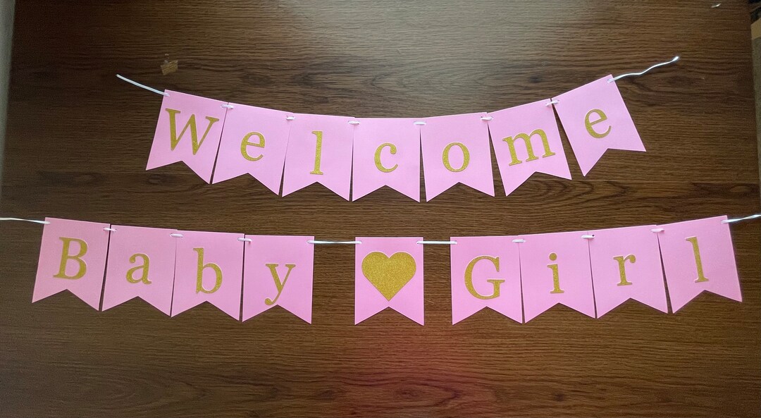 Baby Shower Banner, Welcome Baby Girl, Baby Girl Pink Banner, Pink Baby ...