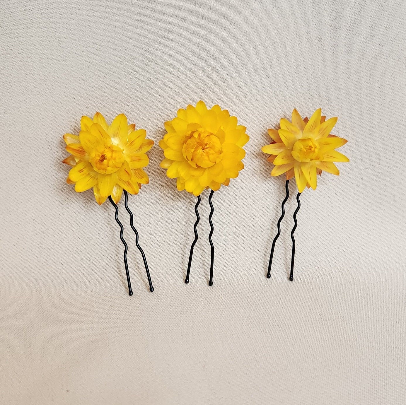 Everlasting Yellow Floral Hair Accessories Strawflower Bobbin - Etsy