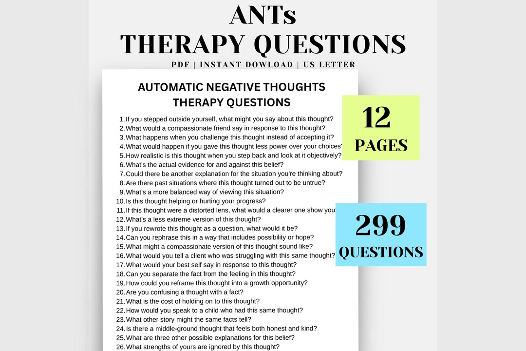 299 Automatic Negative Thoughts Therapy Questions CBT Mental Health ...