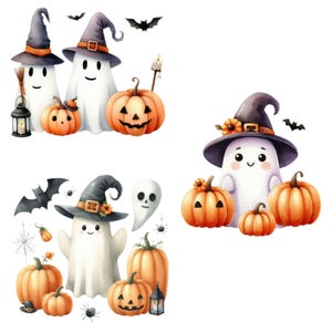 Watercolor Spooky Cute Ghost Clipart, Halloween Ghost Clipart Bundle ...