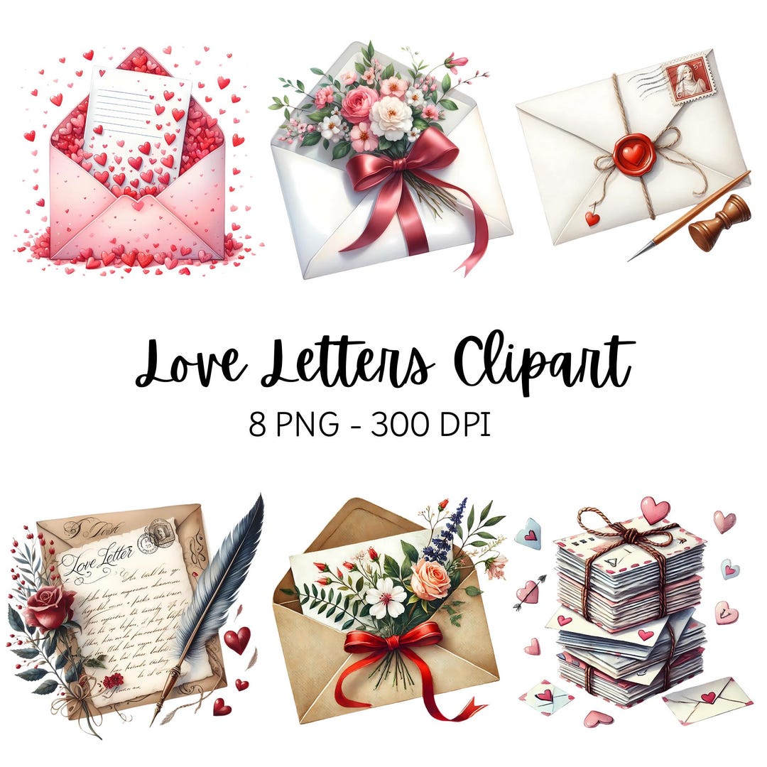 Watercolor Love Letters Clipart, Love Letters Clipart, Romantic Love ...