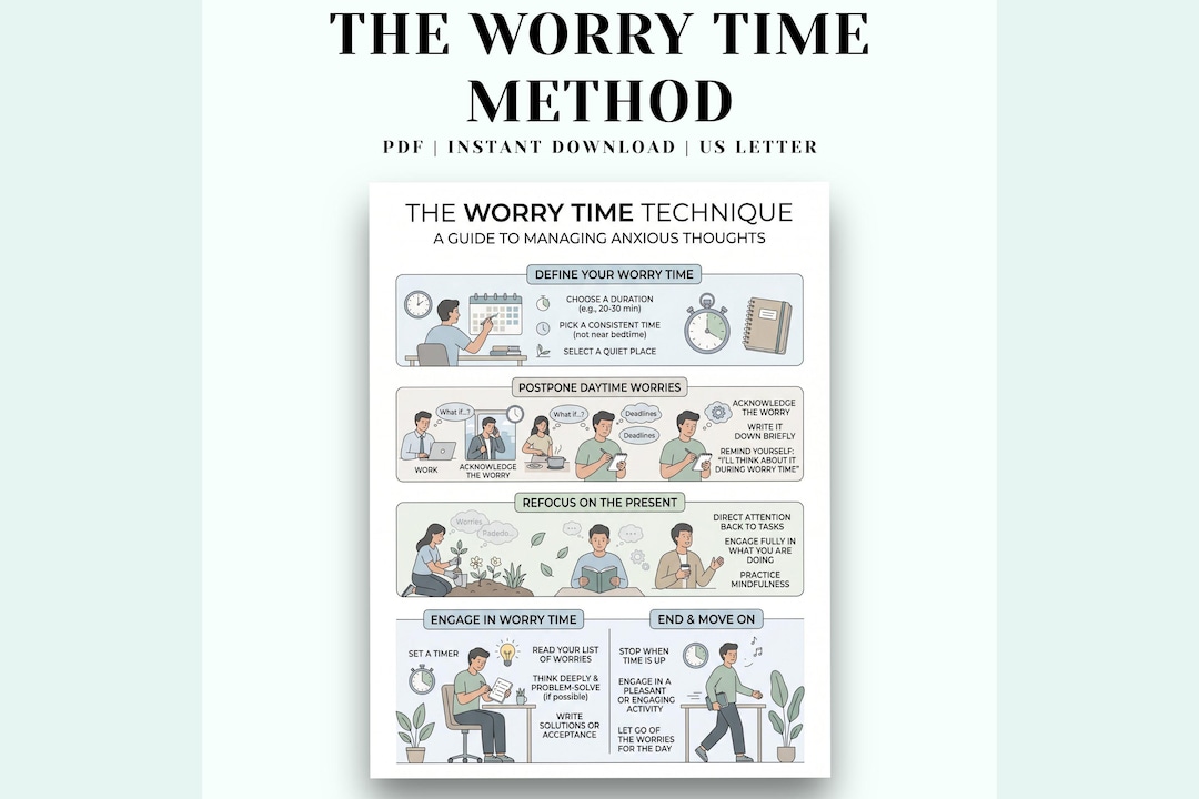 Worry Time Method Worksheet, CBT Anxiety Coping Skills, Overthinking ...