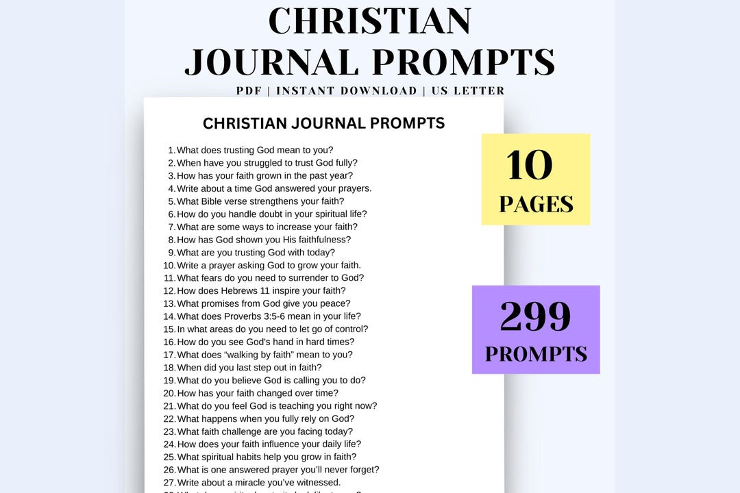 299 Christian Journal Prompts Printable Faith-based Writing Prompts ...