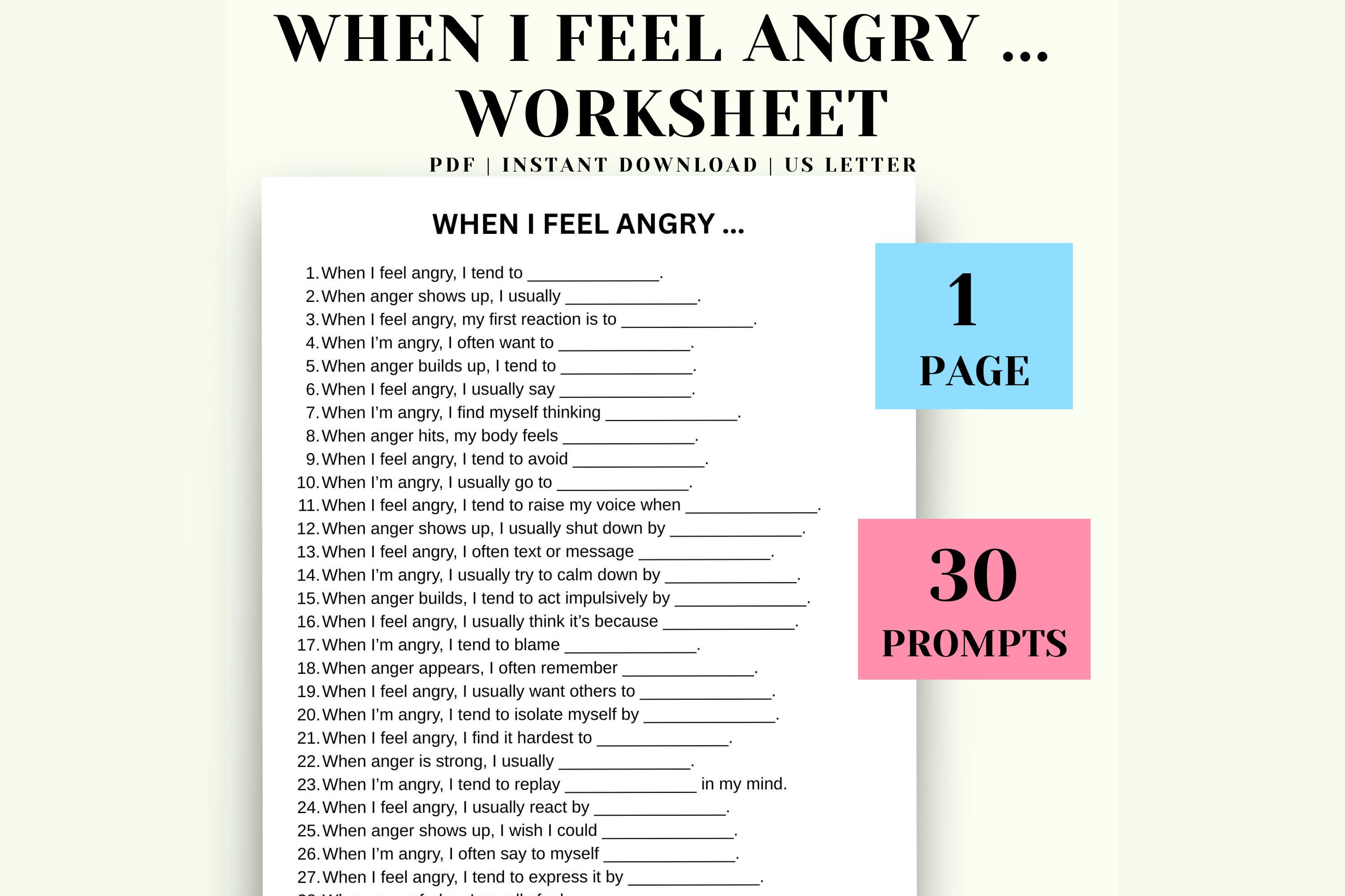Anger Management Therapy Worksheet, Emotional Regulation Prompts ...
