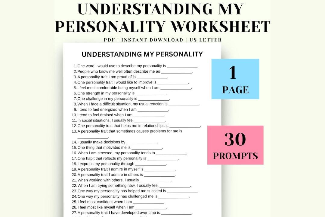 Understanding My Personality Worksheet, Personality Reflection, Self ...