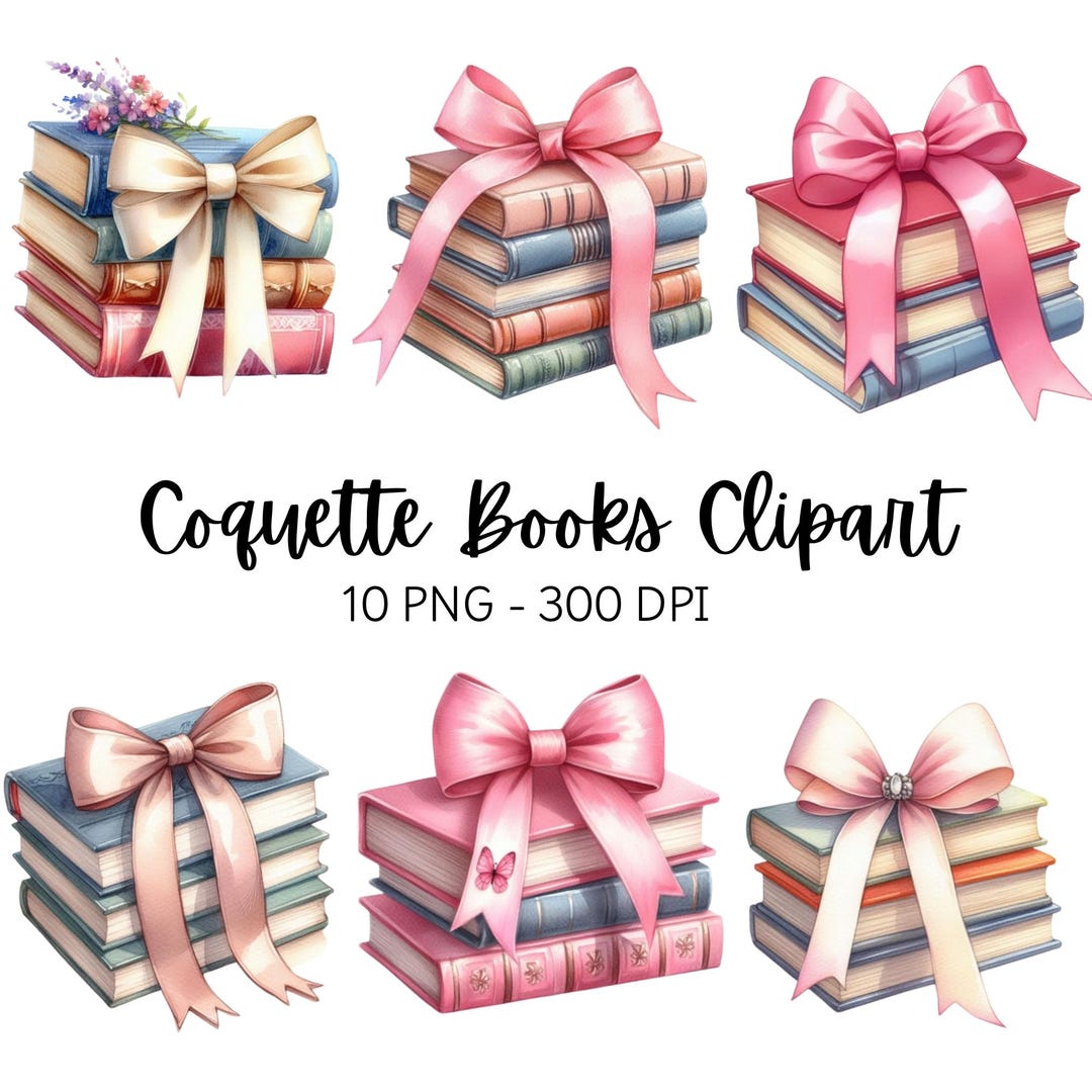 Chic Coquette Watercolor Book Clipart, Coquette Books Clipart Bundle ...