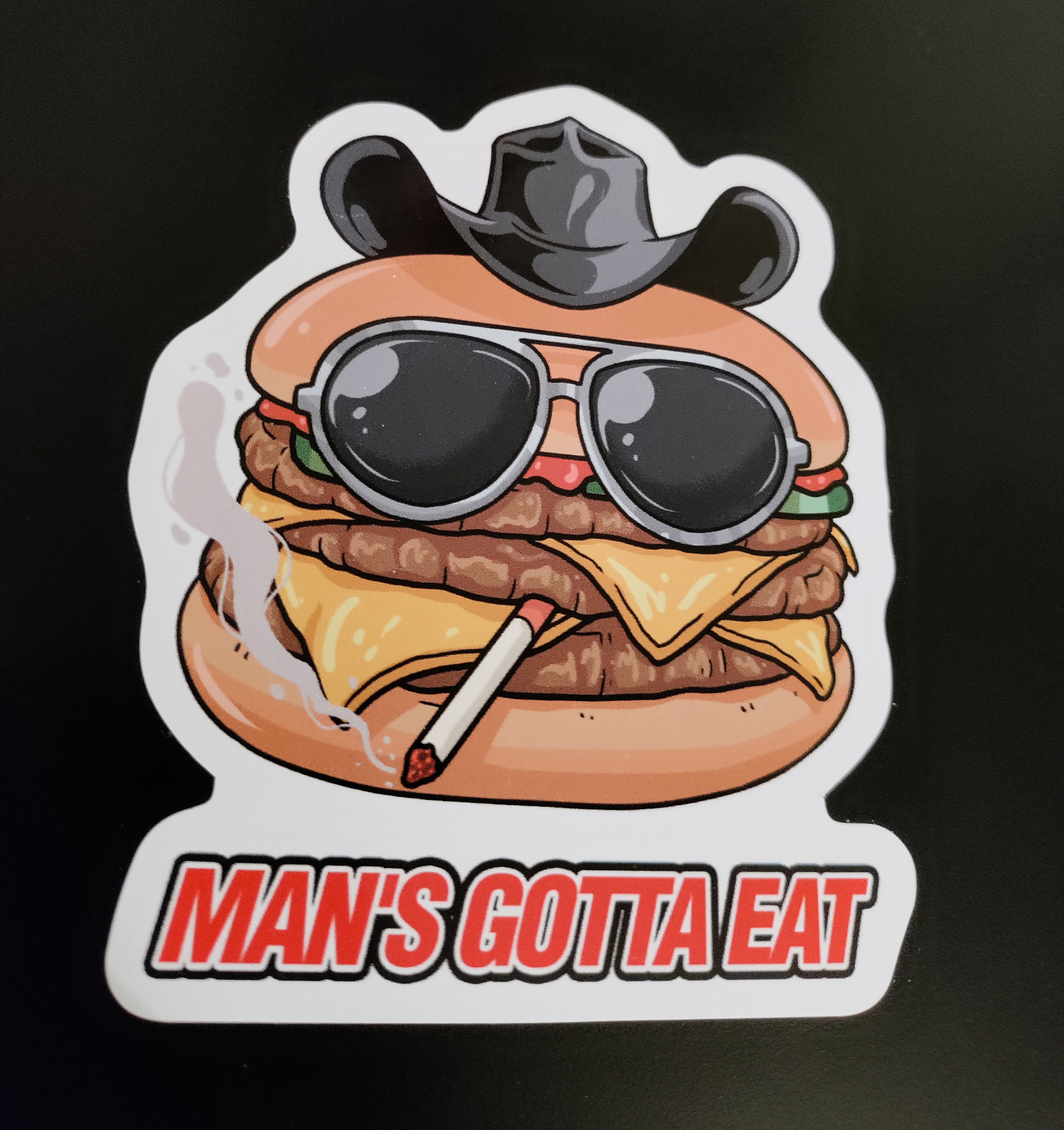 Funny Cheeseburger Sticker | Mans Gotta Eat - Etsy