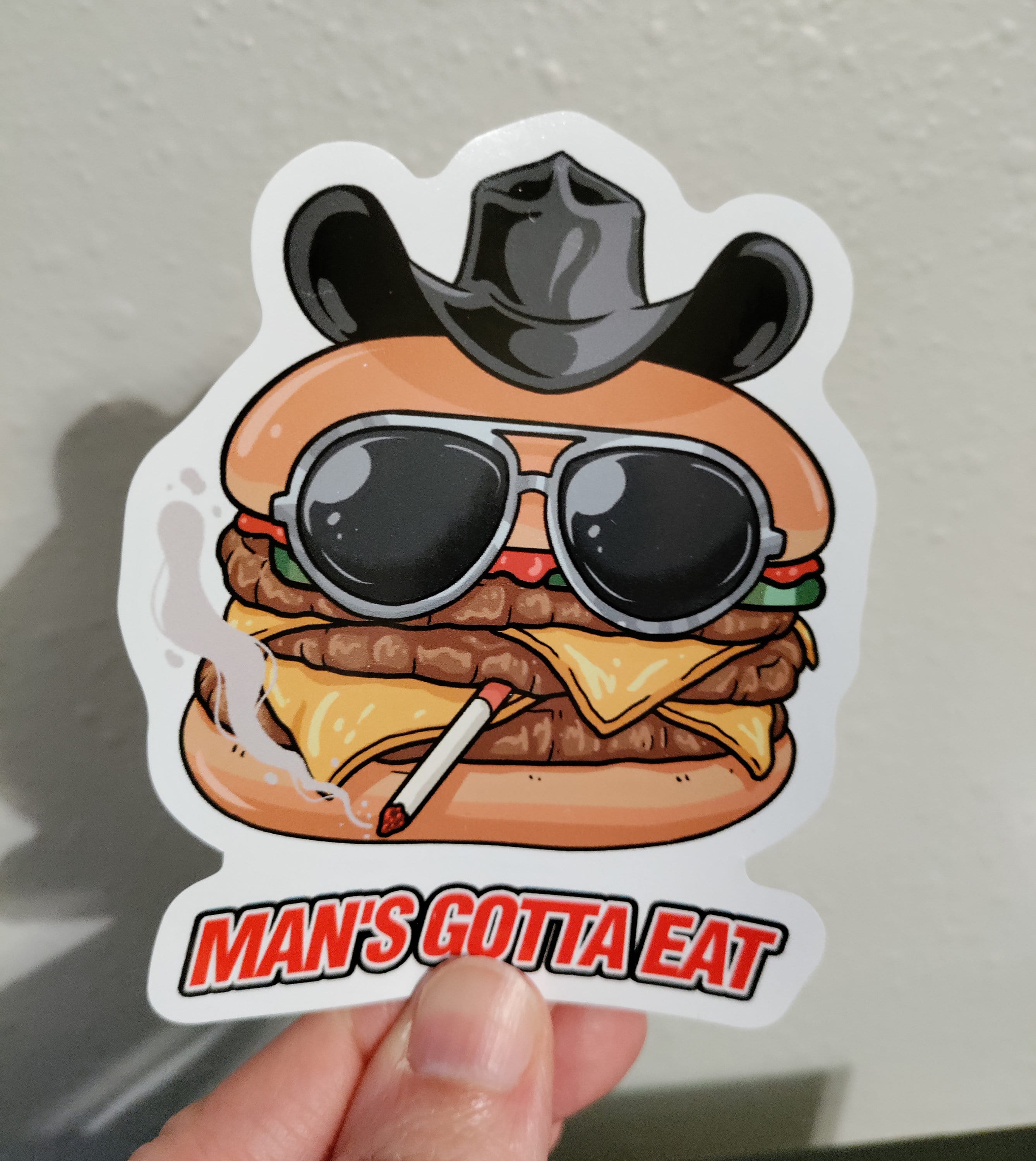 Funny Cheeseburger Sticker | Mans Gotta Eat - Etsy