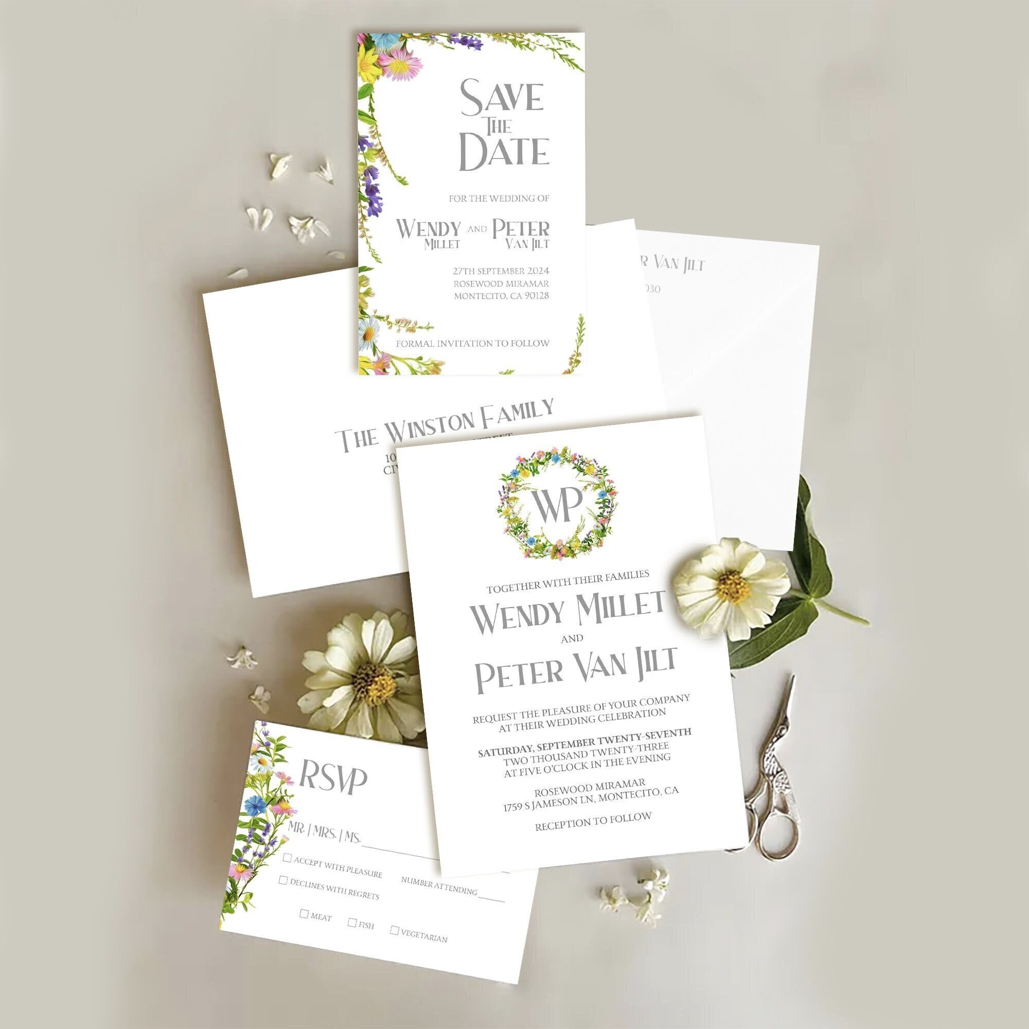 Wildflower Wedding Invitation Template, Printable Wedding Invitation ...