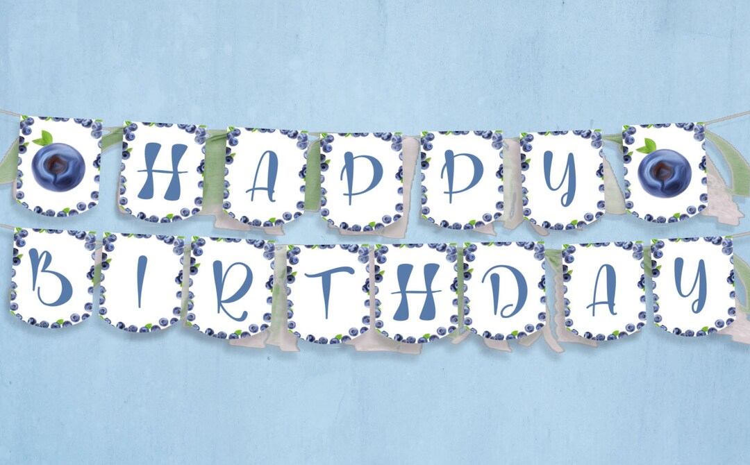 Berry First Birthday Blueberry Banner Happy Birthday Banner - Etsy