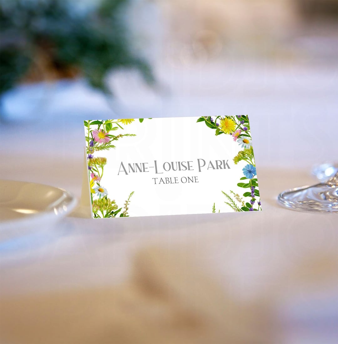 Wildflower Place Card Template, Printable Place Cards, Wildflower ...