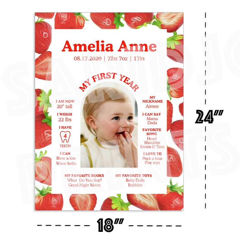 First Birthday Milestone Sign, 1st Birthday Photo Milestone Poster, One ...