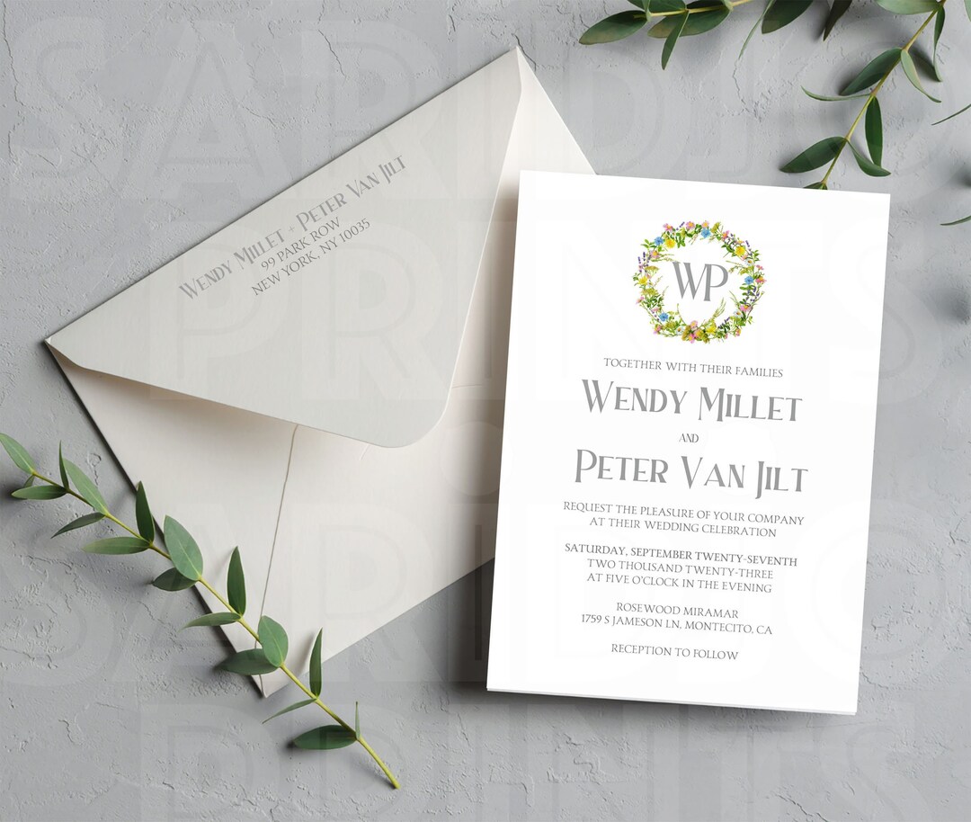 Wildflower Wedding Invitation Template, Printable Wedding Invitation ...