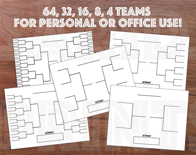 Tournament Bracket Templates | Sports Bracket Printable Set | 4, 8, 16 ...