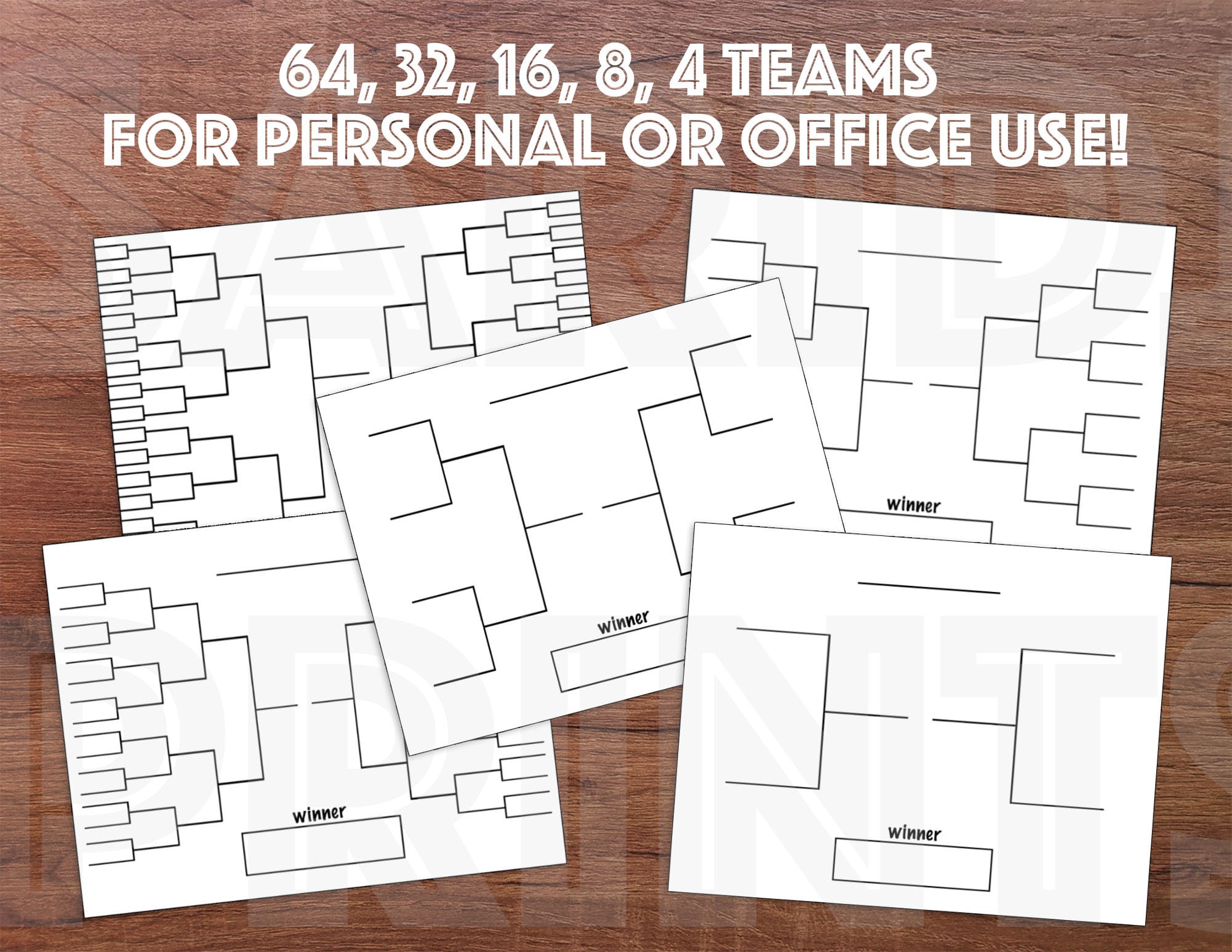 Tournament Bracket Templates Sports Bracket Printable Set 4, 8, 16, 32 ...