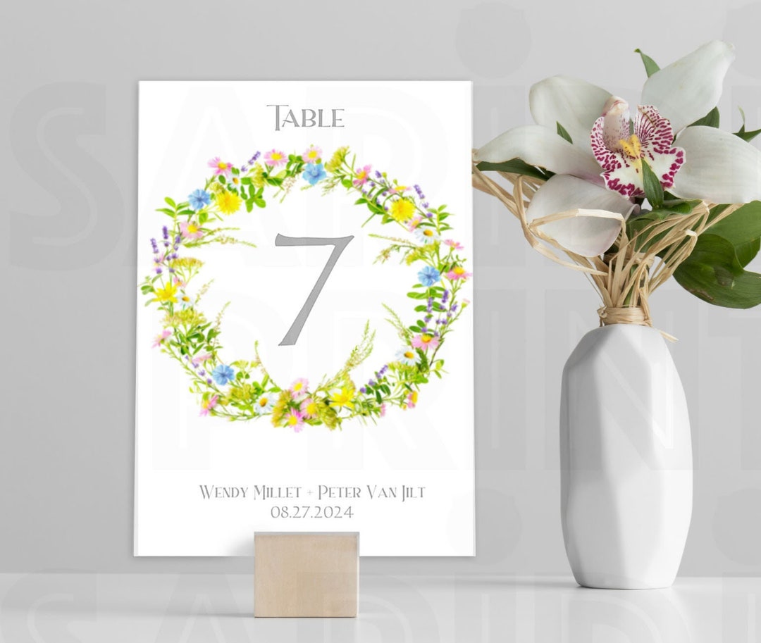 Wildflower Table Numbers Template, Wedding Table Numbers Printable ...
