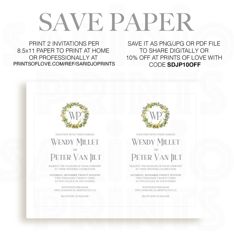 Wildflower Wedding Invitation Template, Printable Wedding Invitation ...