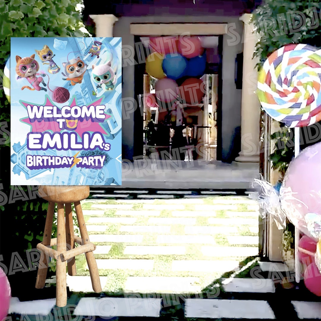 Super Kitties Birthday Welcome Sign Poster | Cat Superheroes Birthday ...
