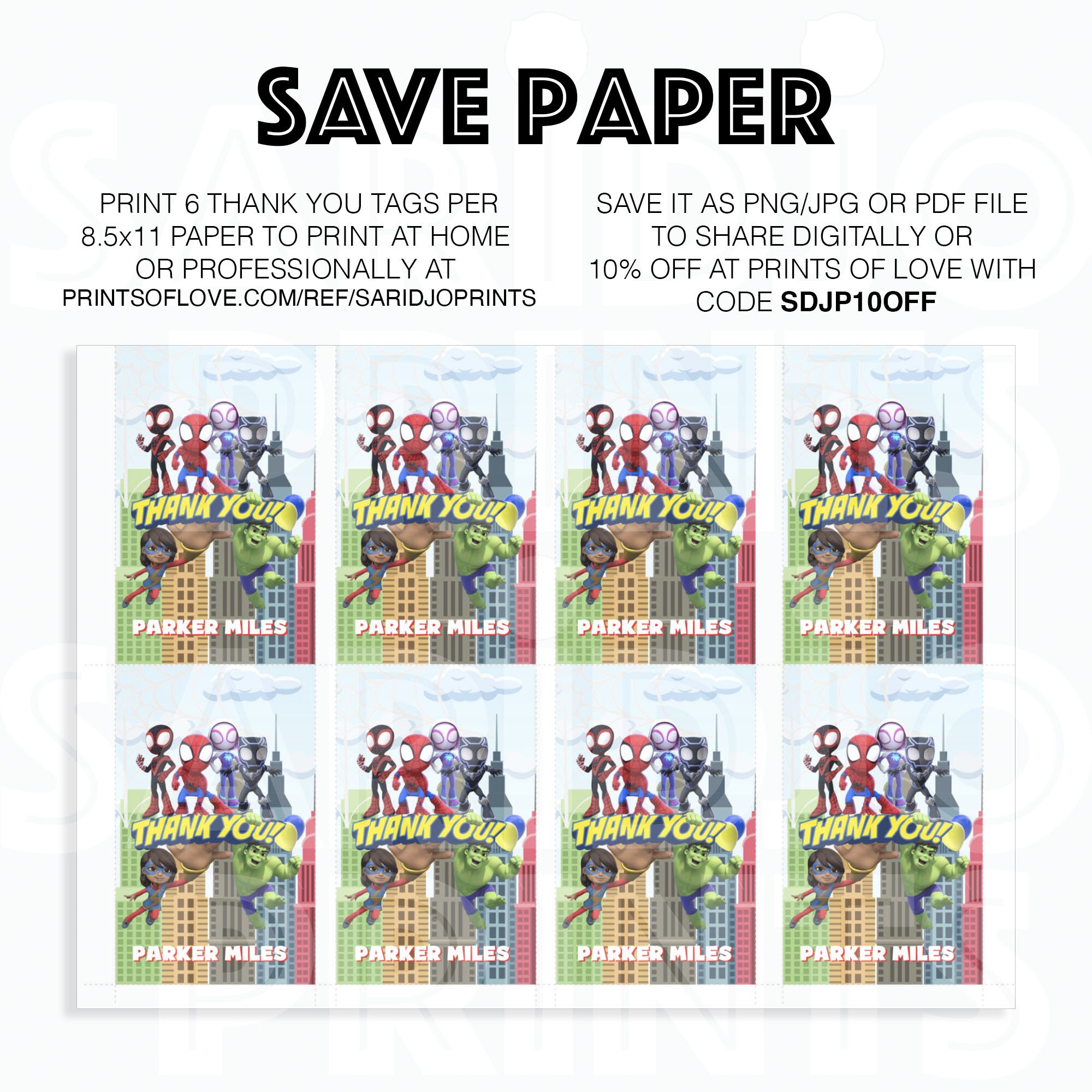 Spidey Thank You Tags Template Superhero Favors Tag Editable - Etsy