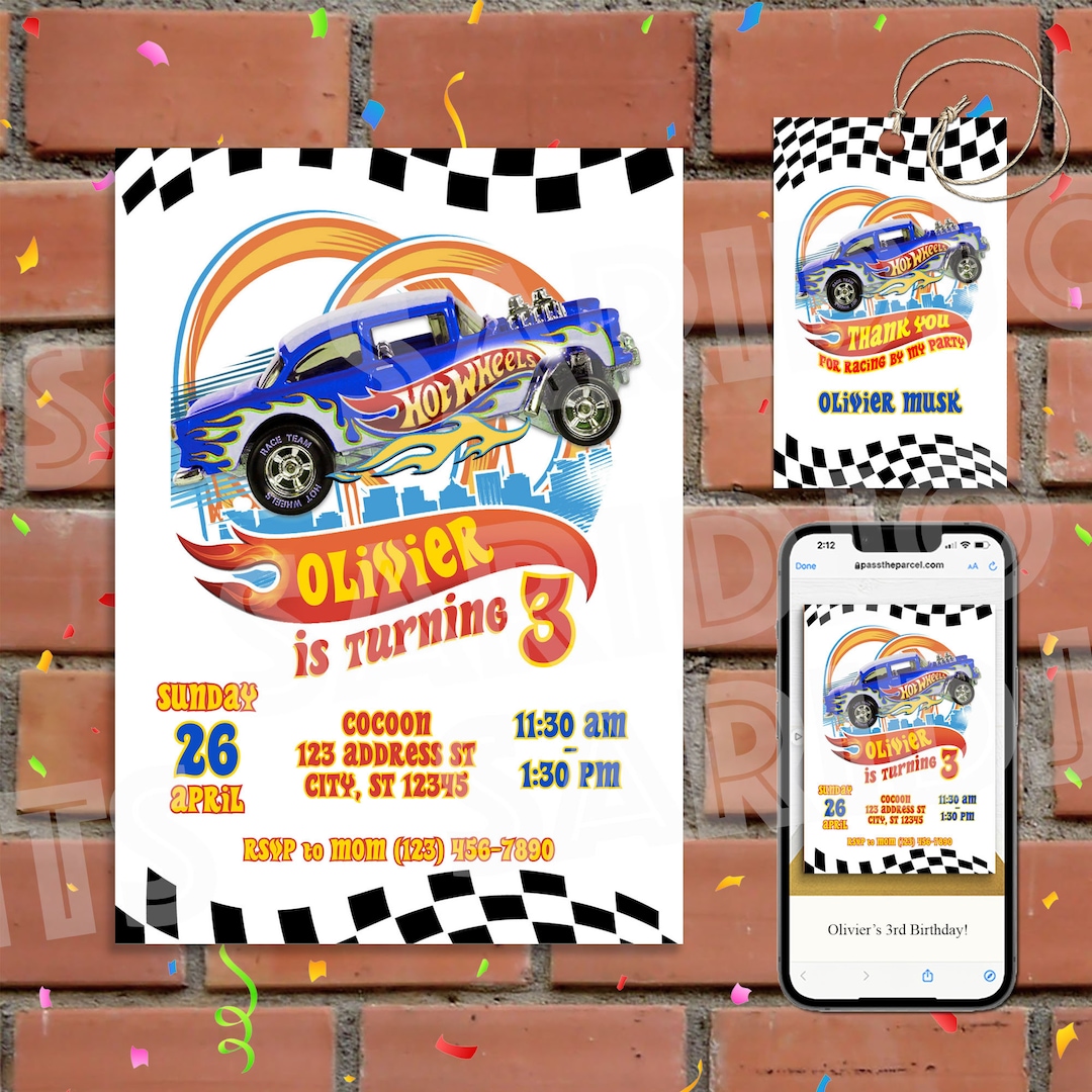 Hot Cars Birthday Invitation , Wheels Birthday Invitation , Race Cars ...