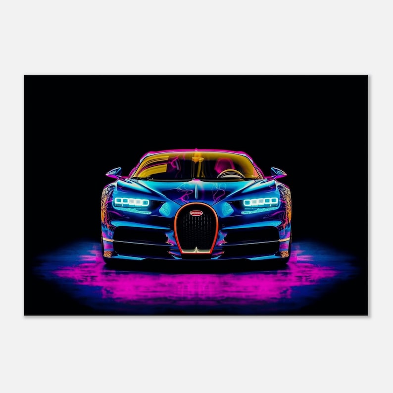 Bugatti Chiron Front View, Canvas Wall Art, Cool Abstract Neon Colors ...