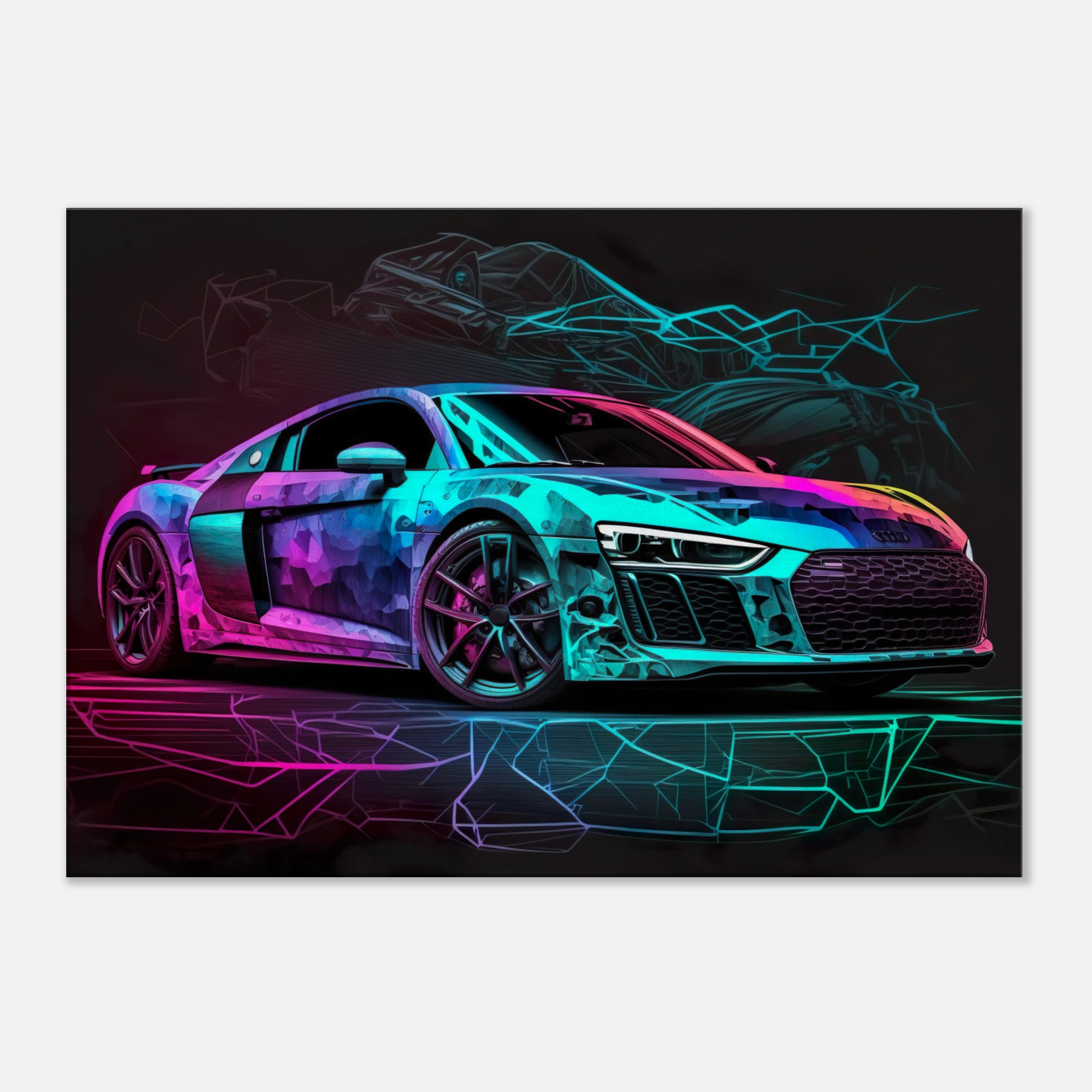 Audi R8 Abstract Neon Canvas Wall Art, Modern Art Design, Vibrant ...