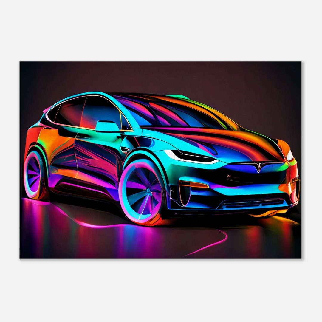 Tesla Model X Abstract Neon Canvas Wall Art, Unique Art, Home Decor ...