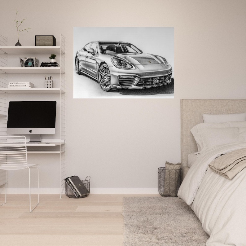 Porsche Panamera Detailed Grayscale Pencil Sketch | Fast Car | on High ...