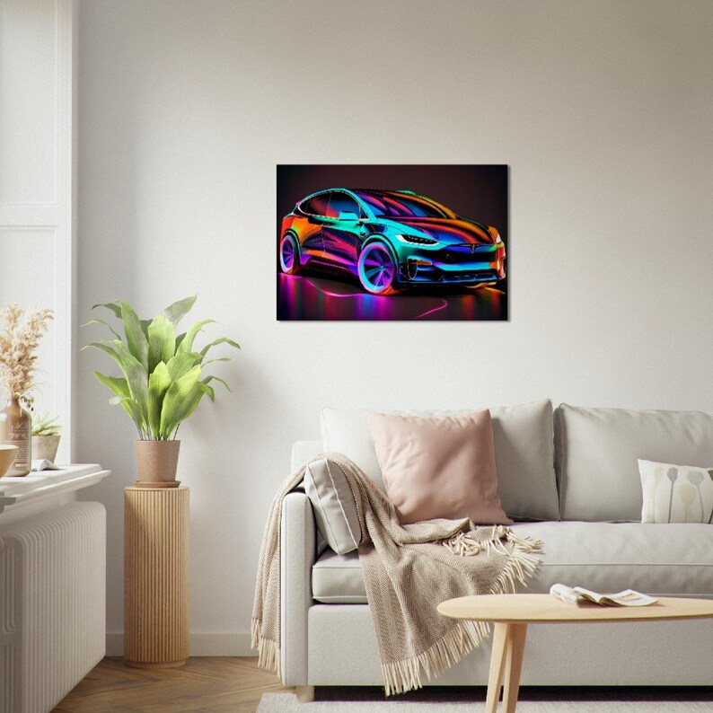 Tesla Model X Abstract Neon Canvas Wall Art Unique Art Home - Etsy