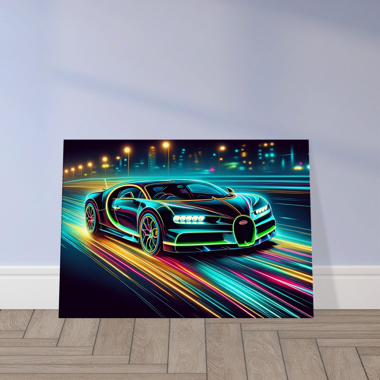 Bugatti Neon Art: Abstract Electric Car Canvas Print - Etsy