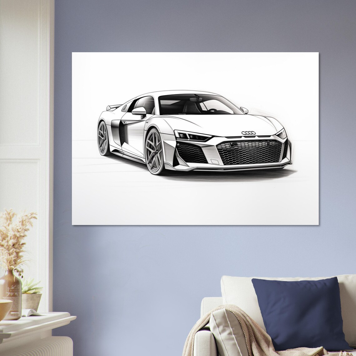 Audi R8 Front View: Exquisitely Detailed Grayscale Pencil Sketch ...