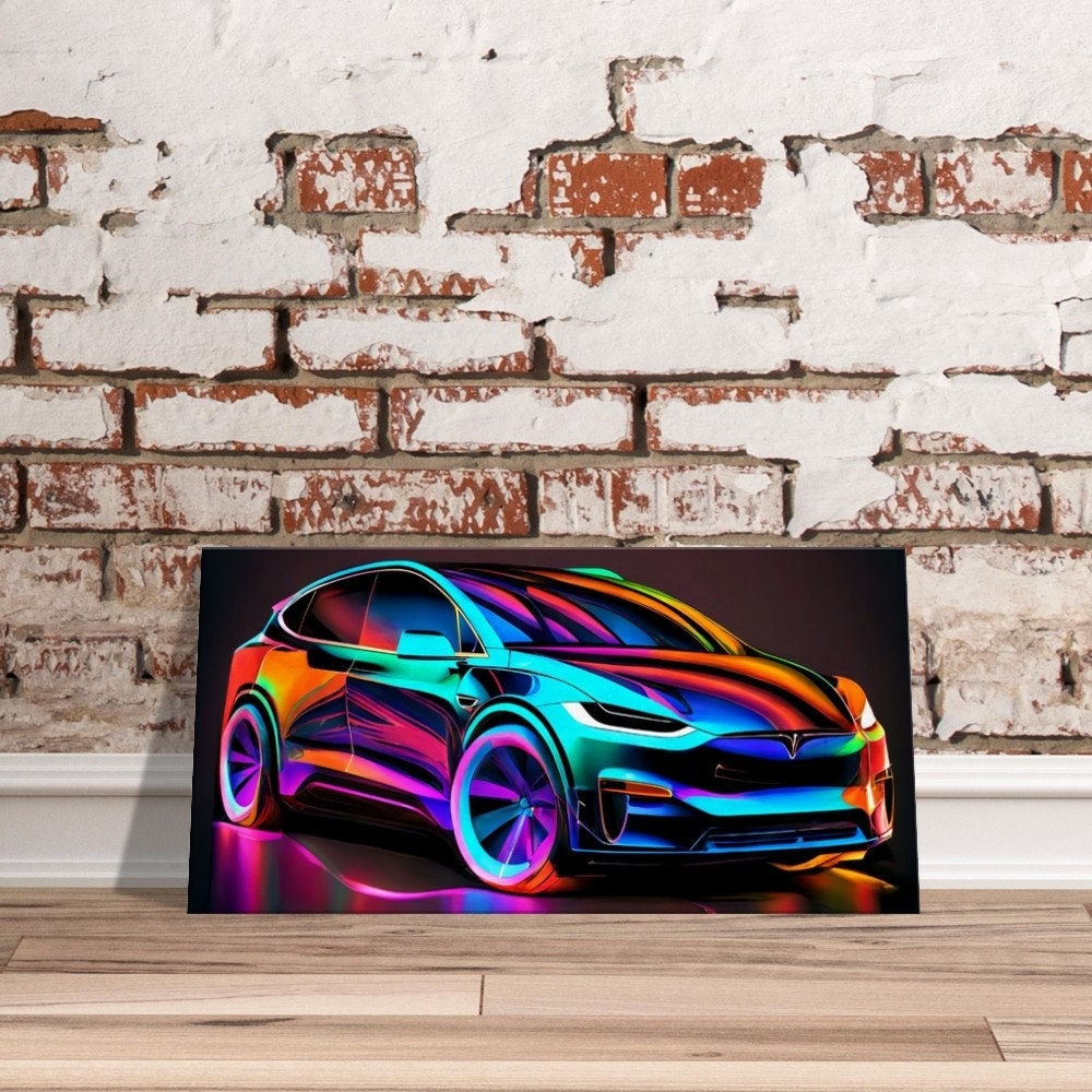Tesla Model X Abstract Neon Canvas Wall Art, Unique Art, Home Decor ...
