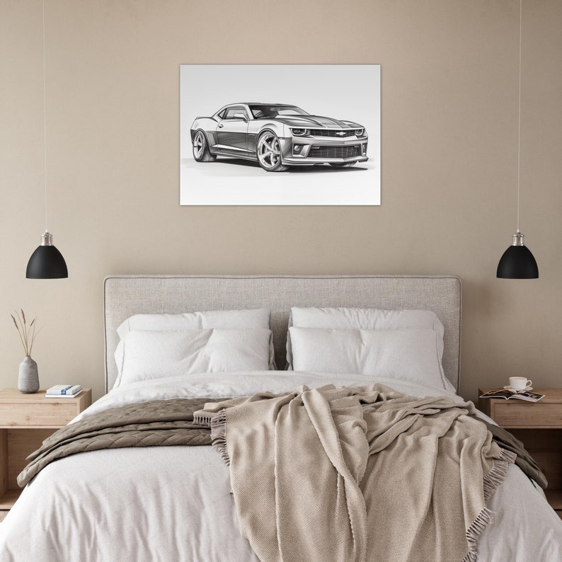 Chevy Camaro Print: Grayscale Pencil Sketch, Muscle Car Art - Etsy