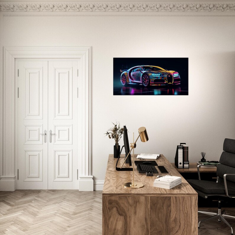 Bugatti Chiron Neon Canvas Art: Abstract Car Wall Decor - Etsy