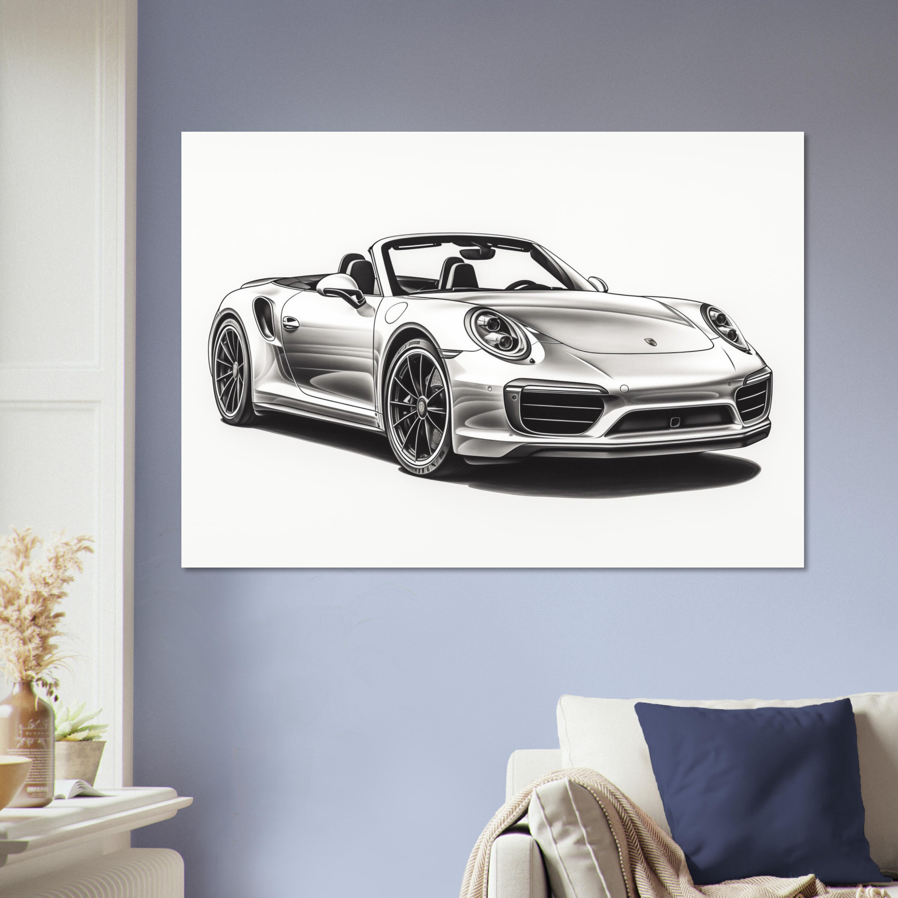 Porsche 911 Turbo S Cabriolet Ultra-detailed Grayscale Pencil Sketch ...