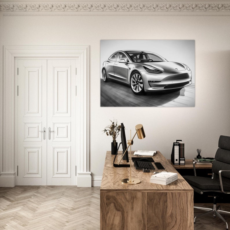 Tesla Model 3 Ultra-detailed Grayscale Pencil Sketch - Etsy
