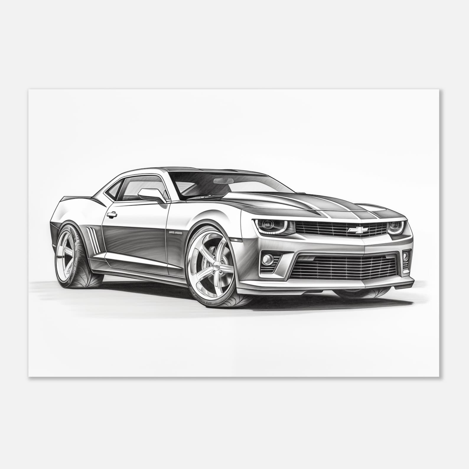 Chevy Camaro Print: Grayscale Pencil Sketch, Muscle Car Art - Etsy