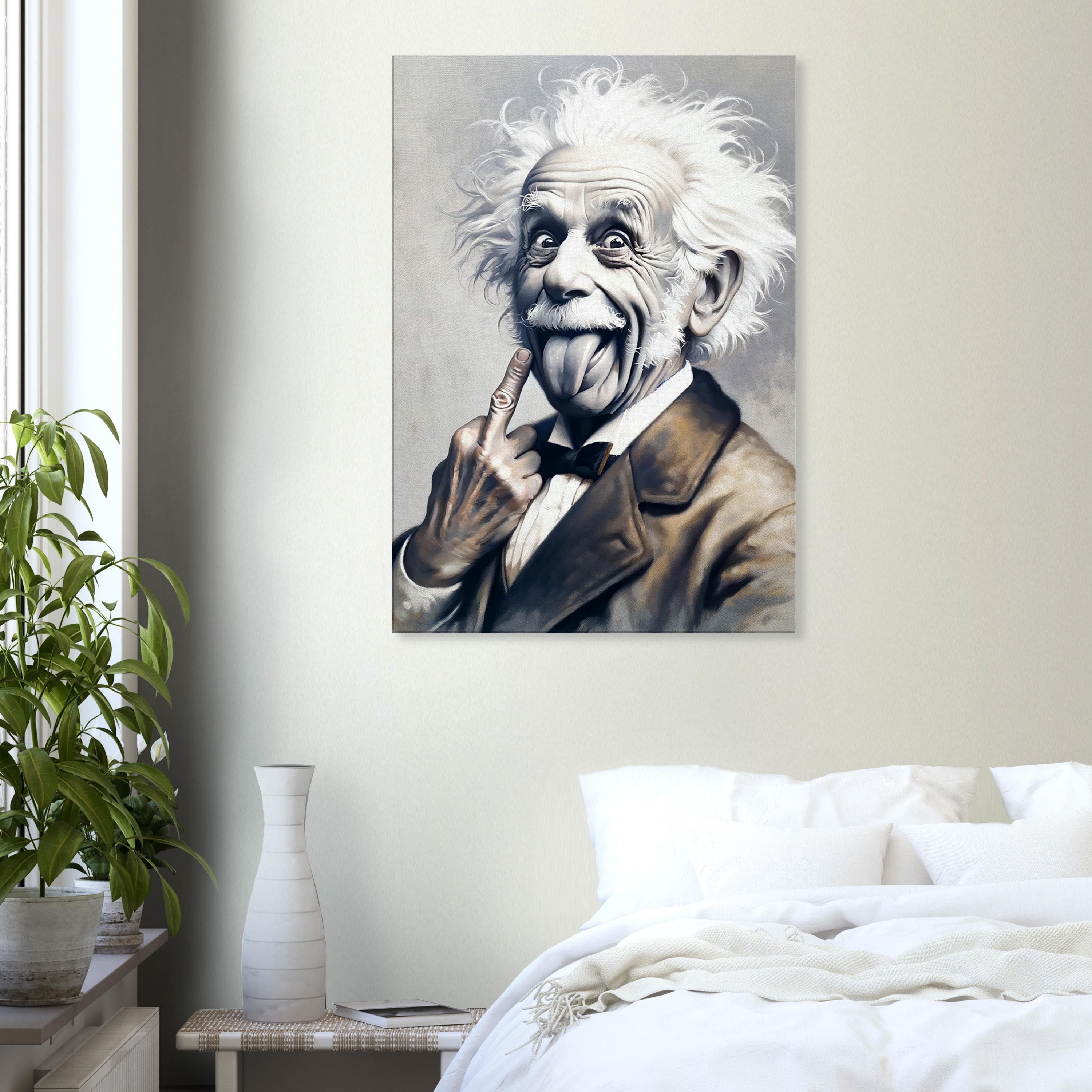 Albert Einstein Sticking Out His Tongue Showing Middle Finger Canvas ...