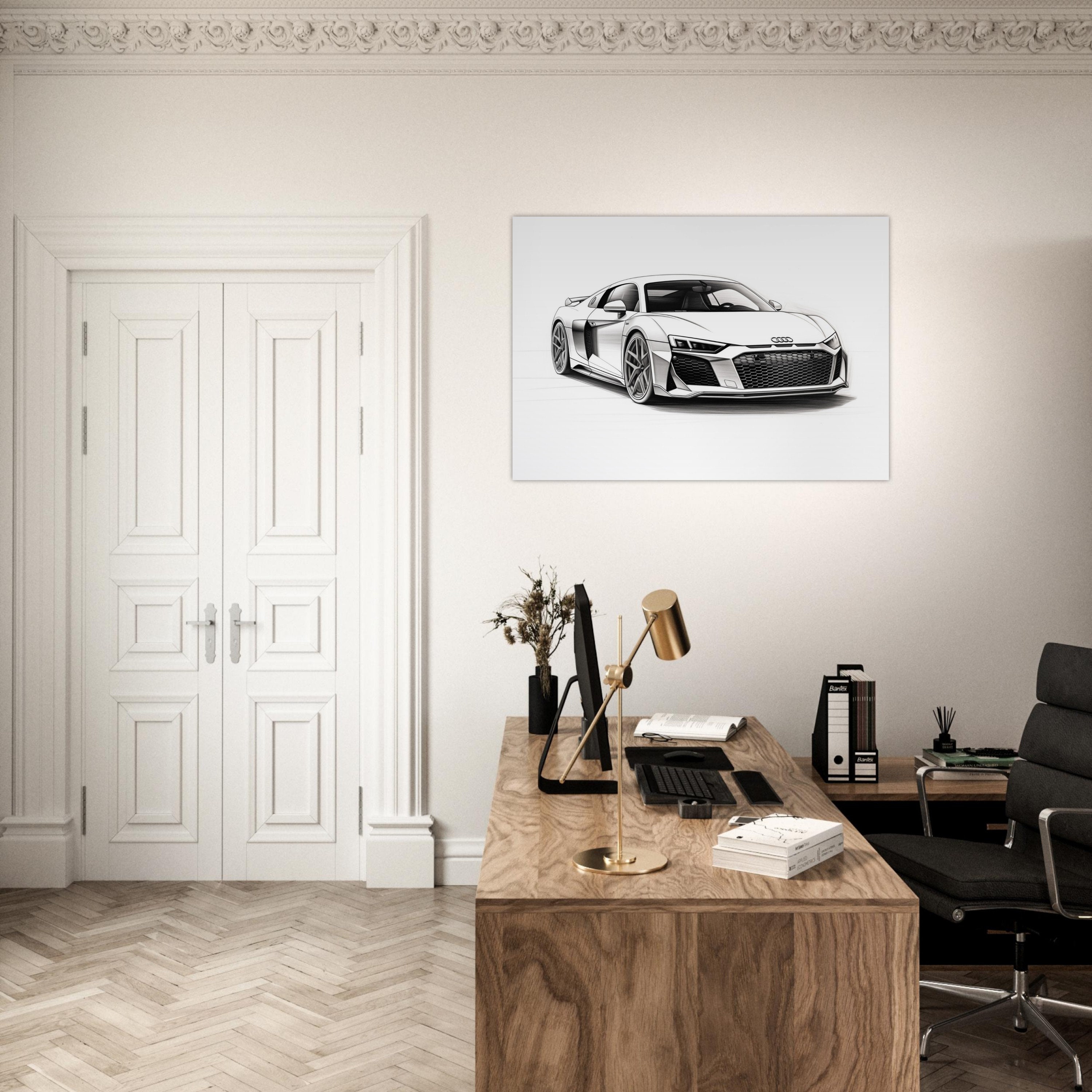 Audi R8 Front View: Exquisitely Detailed Grayscale Pencil Sketch ...