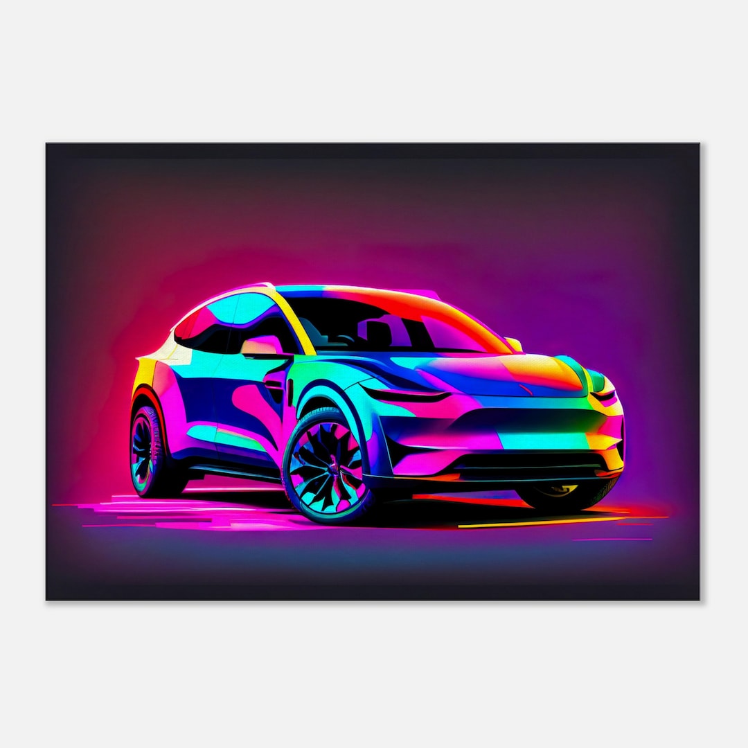 Tesla Model Y Abstract Canvas, Wall Art, Wall Print, Super Car, Sports ...