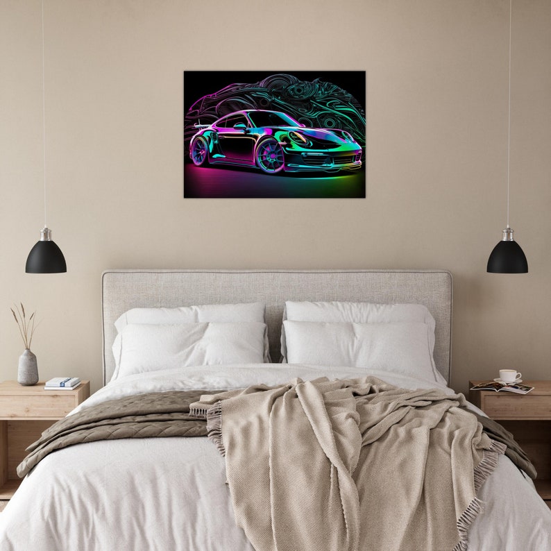 Porsche 911 Turbo S Canvas, Abstract Neon, Wall Art, Wall Print, Super ...