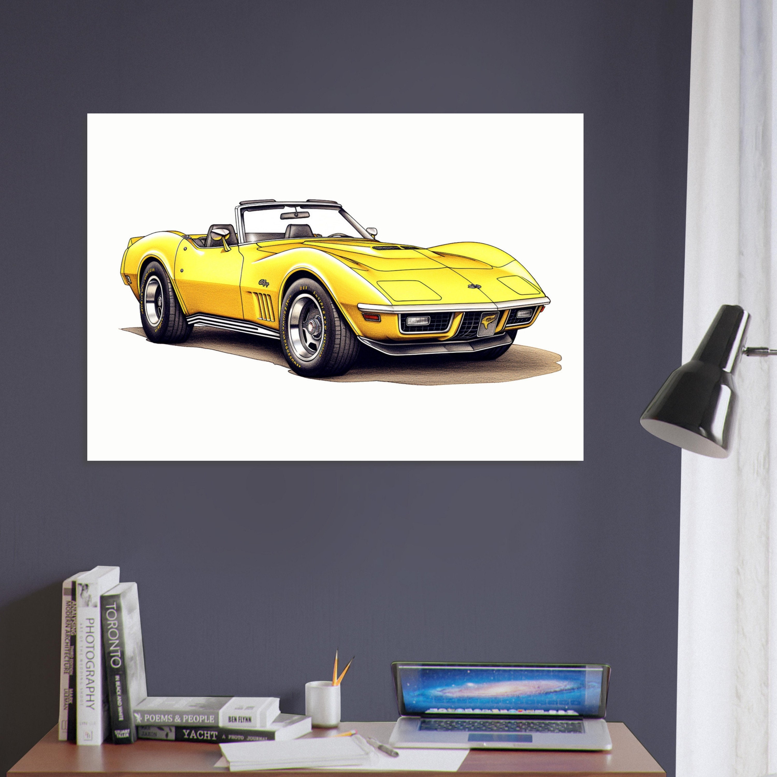 1973 Chevy Corvette Convertible Art Print: Yellow American Muscle Car ...