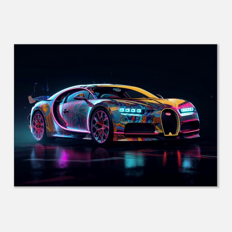 Bugatti Chiron Neon Canvas Art: Abstract Car Wall Decor - Etsy